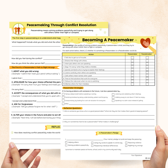 Peacemaking Worksheets (2 Pages) – Mental Health Center Kids
