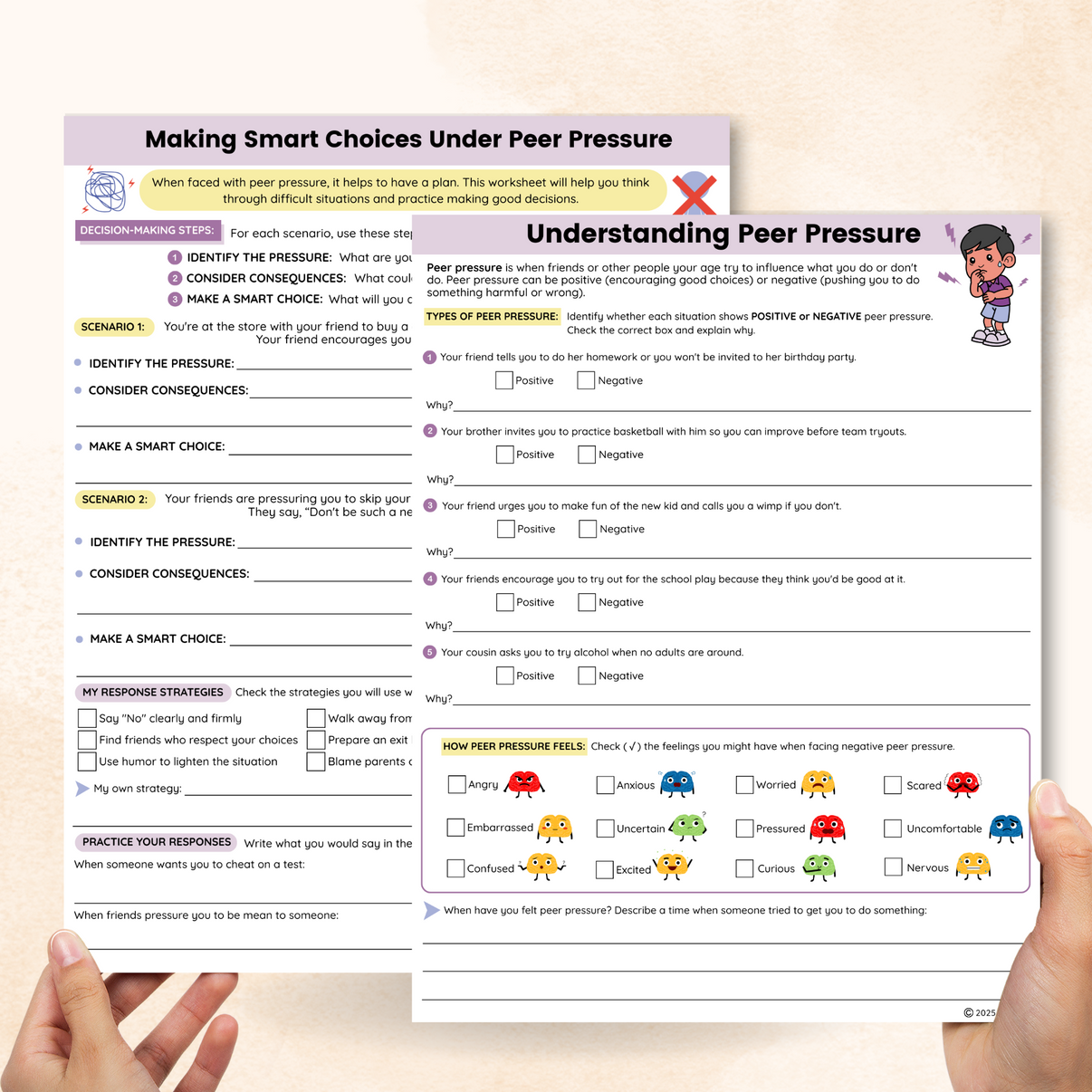 Peer Pressure Worksheets (2 Pages) – Mental Health Center Kids