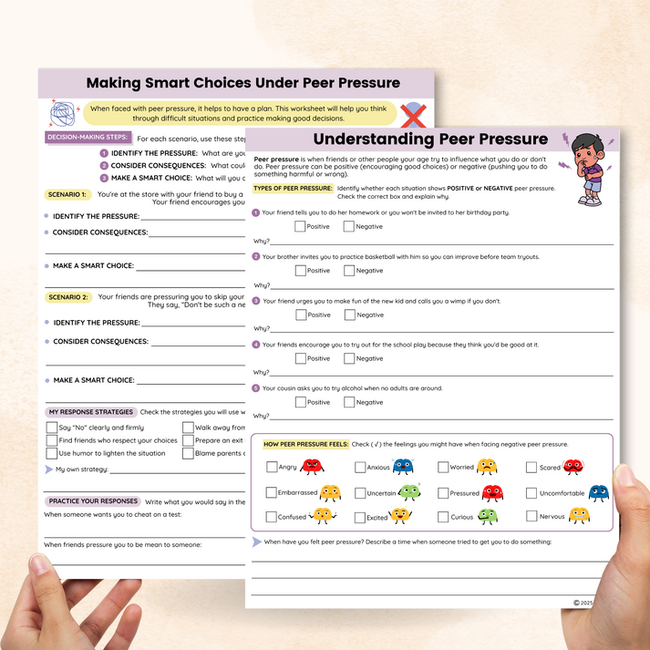 Peer Pressure Worksheets (2 Pages) – Mental Health Center Kids