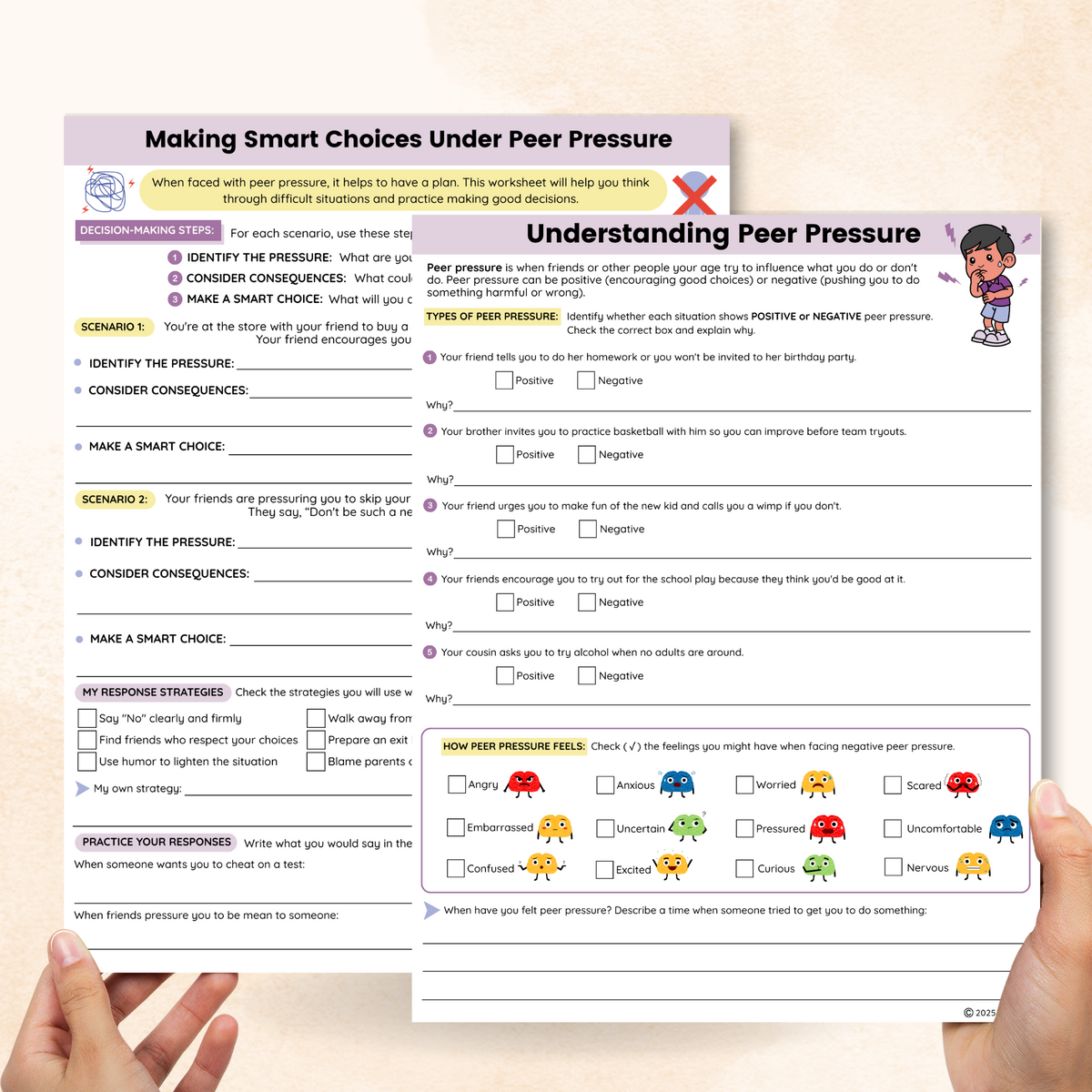 Peer Pressure Worksheets (2 Pages) – Mental Health Center Kids