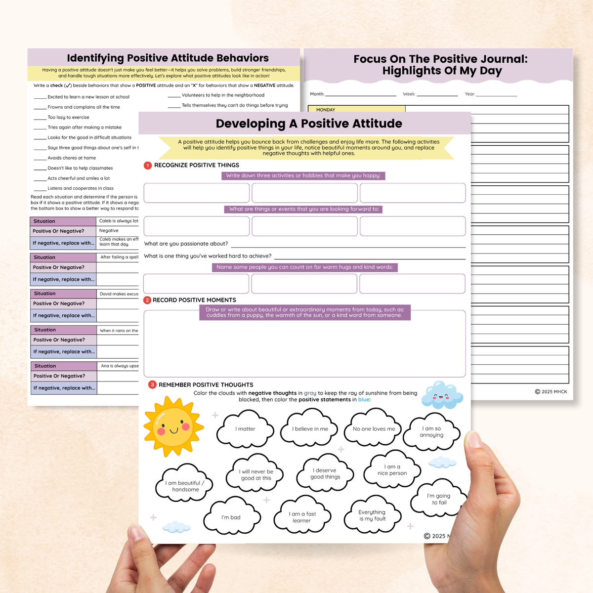 Positive Attitude Worksheets (3 Pages) – Mental Health Center Kids
