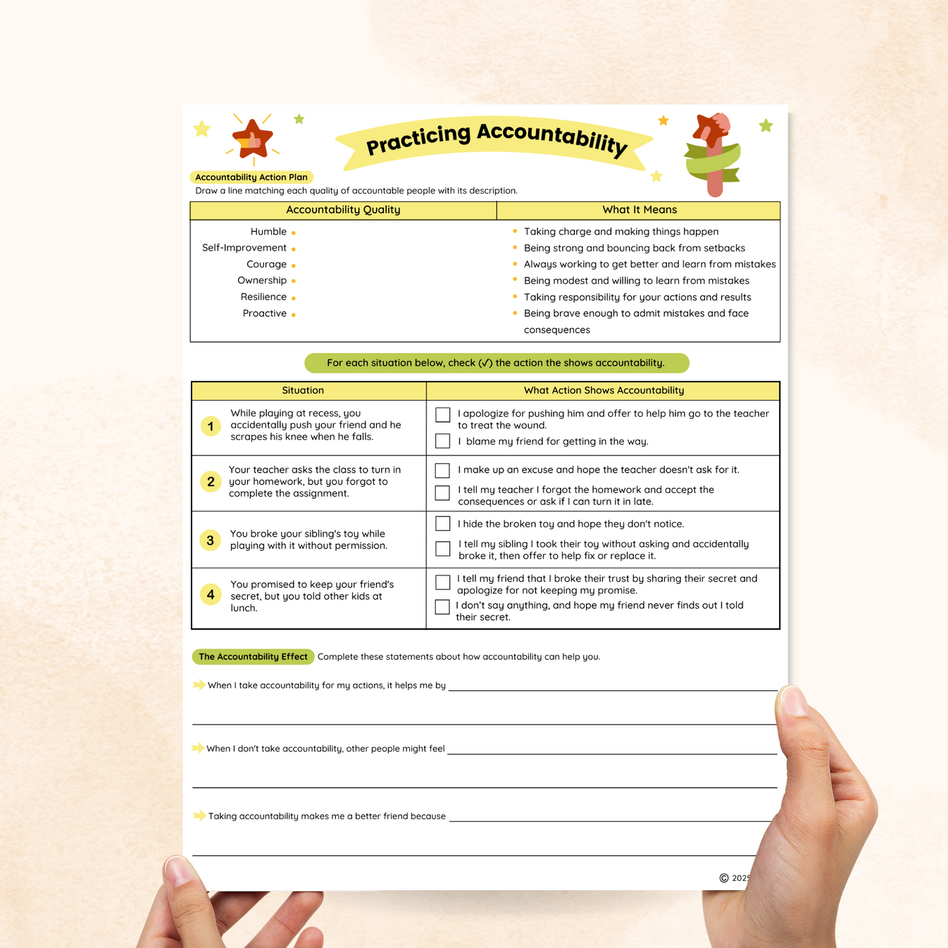 Accountability Worksheets (2 Pages) – Mental Health Center Kids