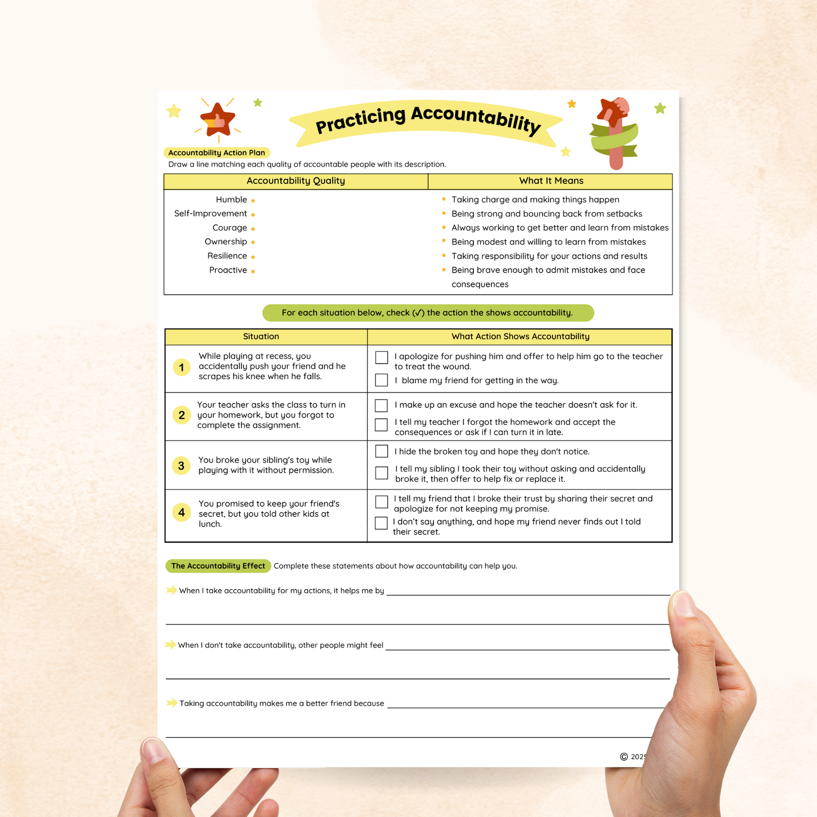 Accountability Worksheets (2 Pages) – Mental Health Center Kids