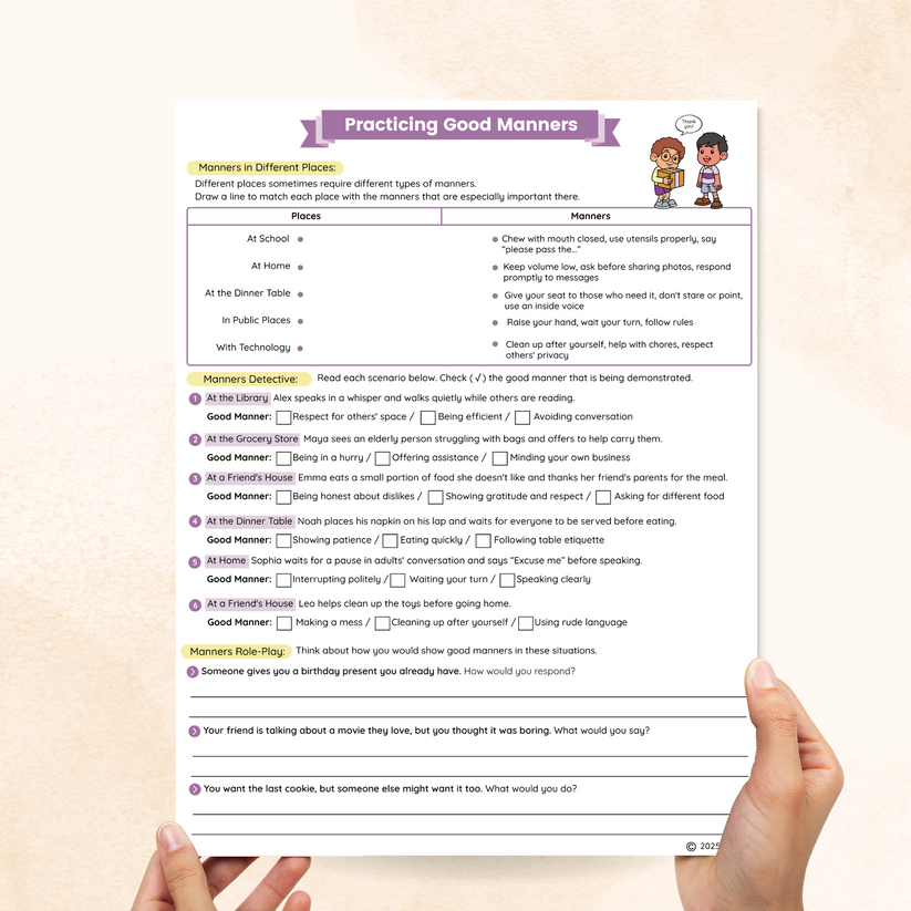 Good Manners Worksheets (2 Pages) – Mental Health Center Kids