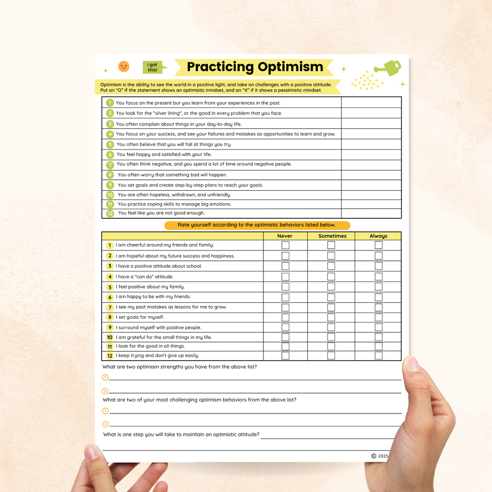 Optimism Worksheets (2 Pages) – Mental Health Center Kids