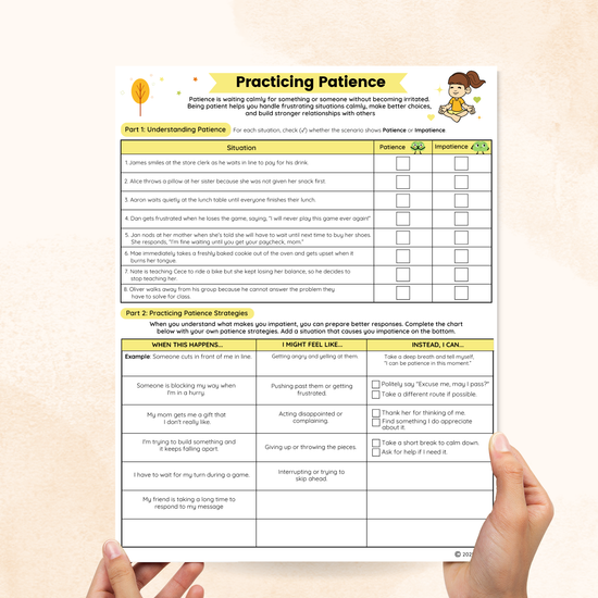 Patience Worksheets (2 Pages) – Mental Health Center Kids