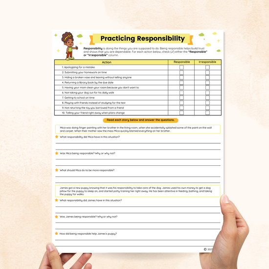 Responsibility Worksheets (2 Pages) – Mental Health Center Kids