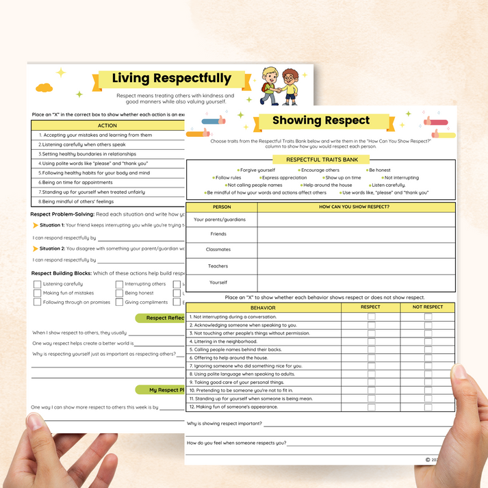 Respect Worksheets (2 Pages) – Mental Health Center Kids