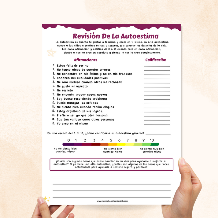 Self-Esteem Review Worksheet (Spanish Version) – Mental Health Center Kids