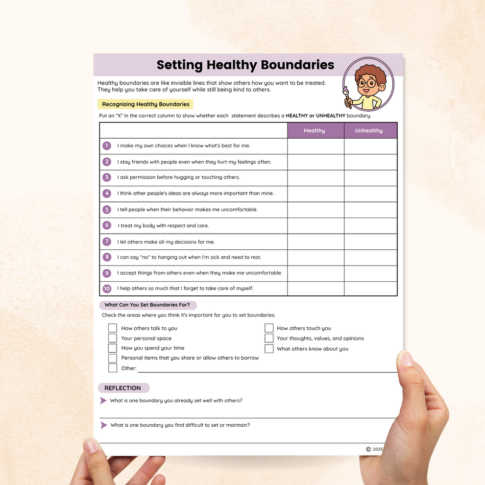 Setting Healthy Boundaries Worksheets (2 Pages) – Mental Health Center Kids