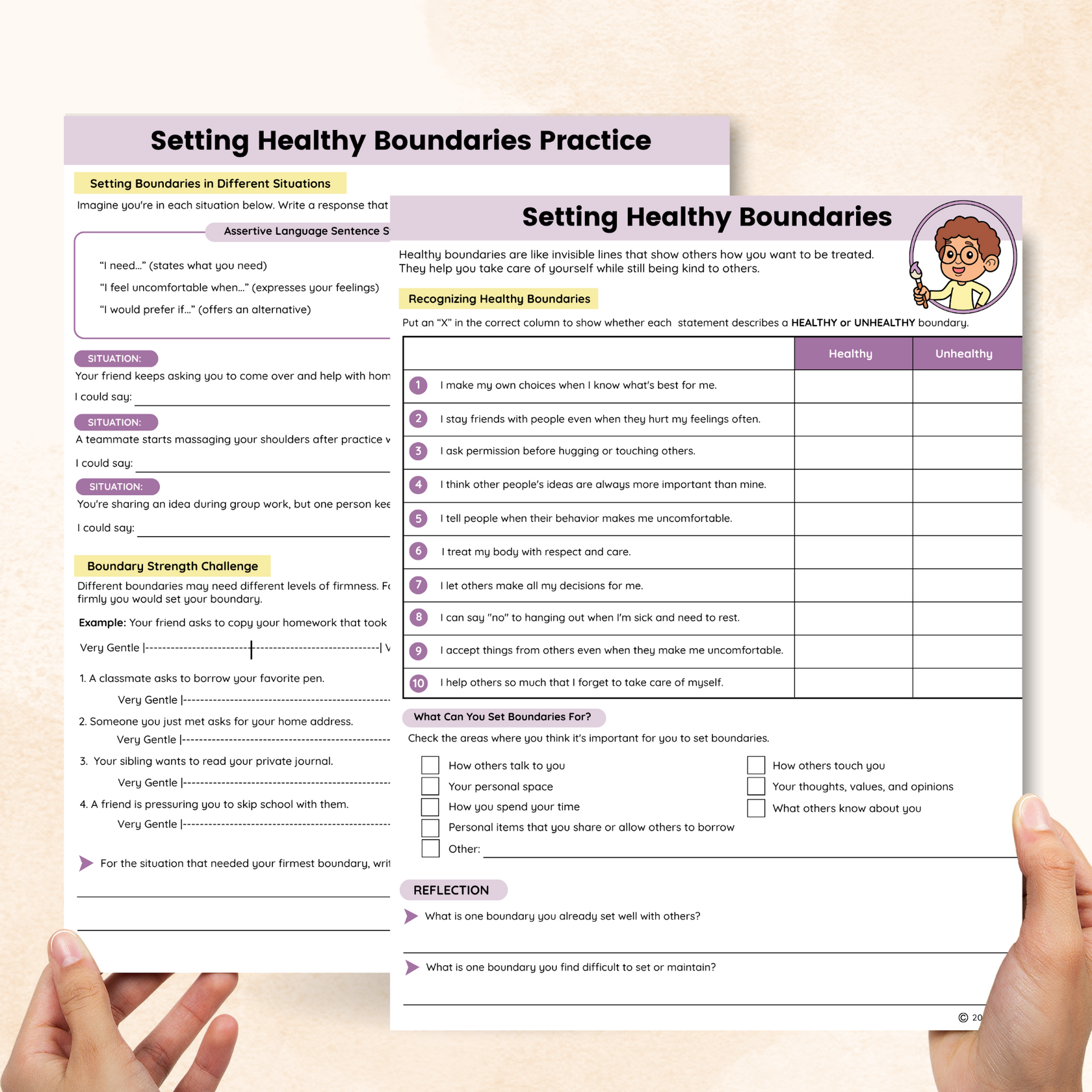 Setting Healthy Boundaries Worksheets (2 Pages) – Mental Health Center Kids