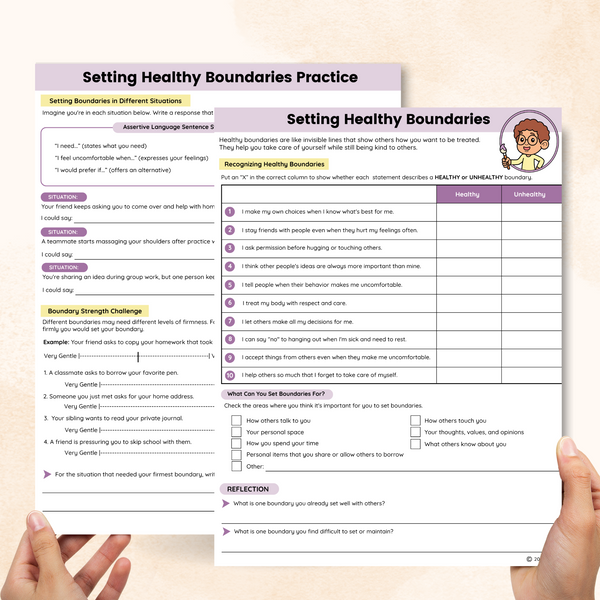 Setting Healthy Boundaries Worksheets (2 Pages) – Mental Health Center Kids