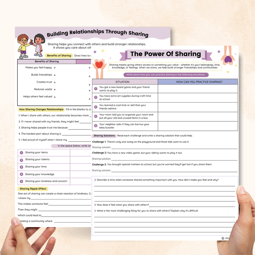 Sharing Worksheets (2 Pages) – Mental Health Center Kids