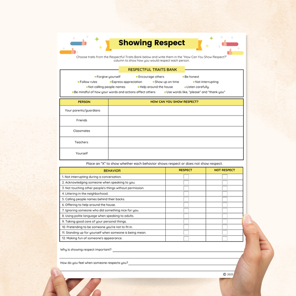 Respect Worksheets (2 Pages) – Mental Health Center Kids