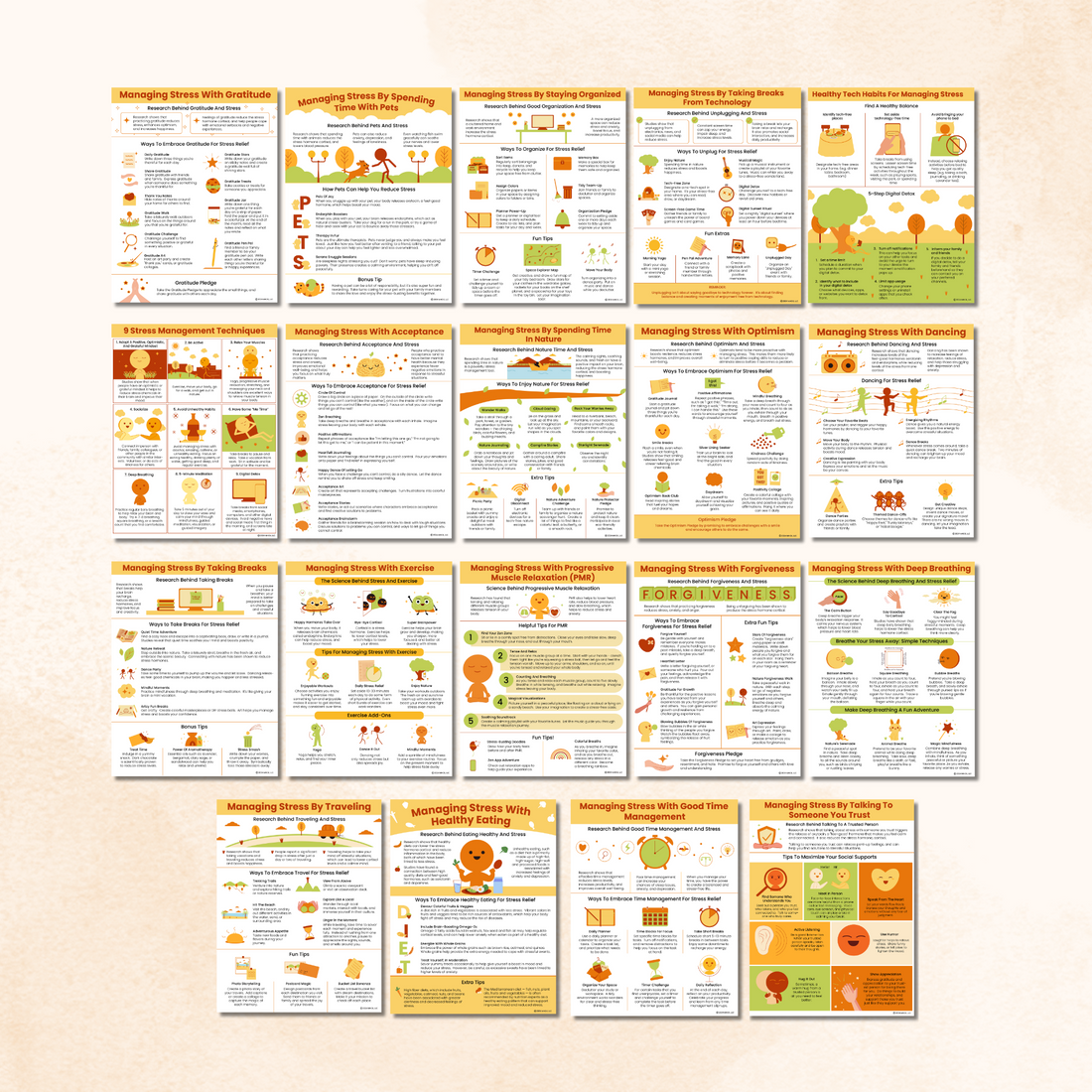 Stress Management Handouts Bundle (39 Pages) – Mental Health Center Kids