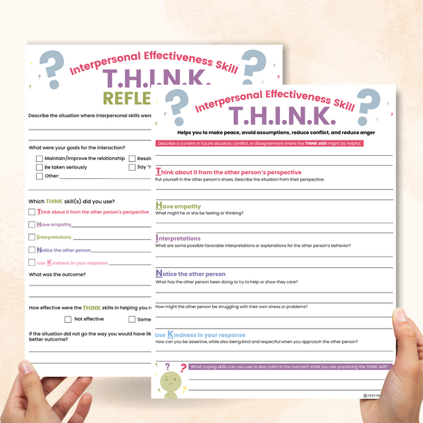 DBT THINK Skill Worksheet – Mental Health Center Kids