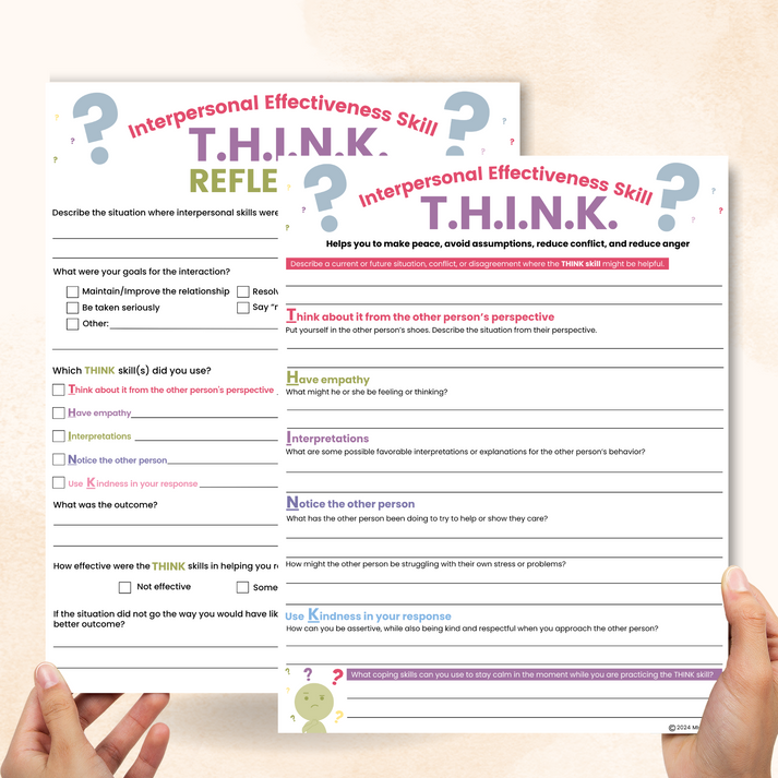 DBT THINK Skill Worksheet – Mental Health Center Kids