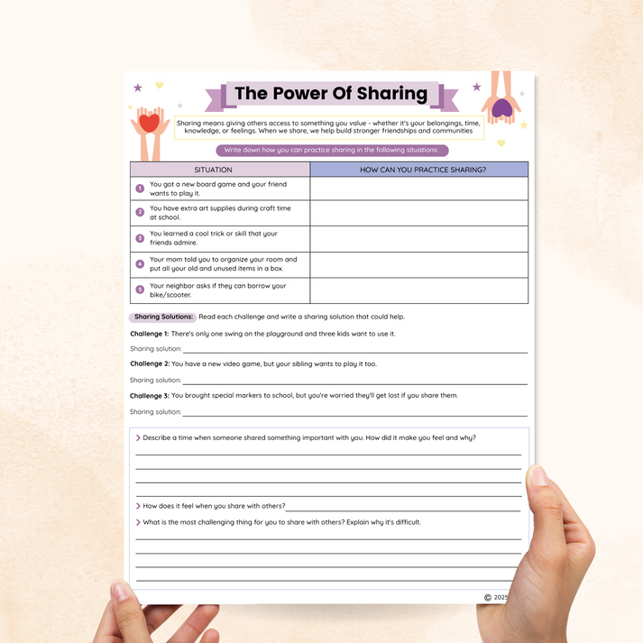 Sharing Worksheets (2 Pages) – Mental Health Center Kids