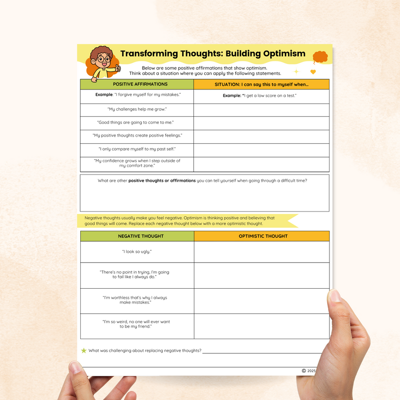 Optimism Worksheets (2 Pages) – Mental Health Center Kids