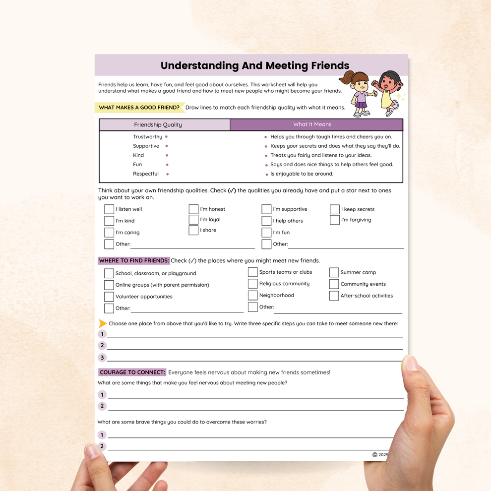 Making Friends Worksheets (3 Pages) – Mental Health Center Kids