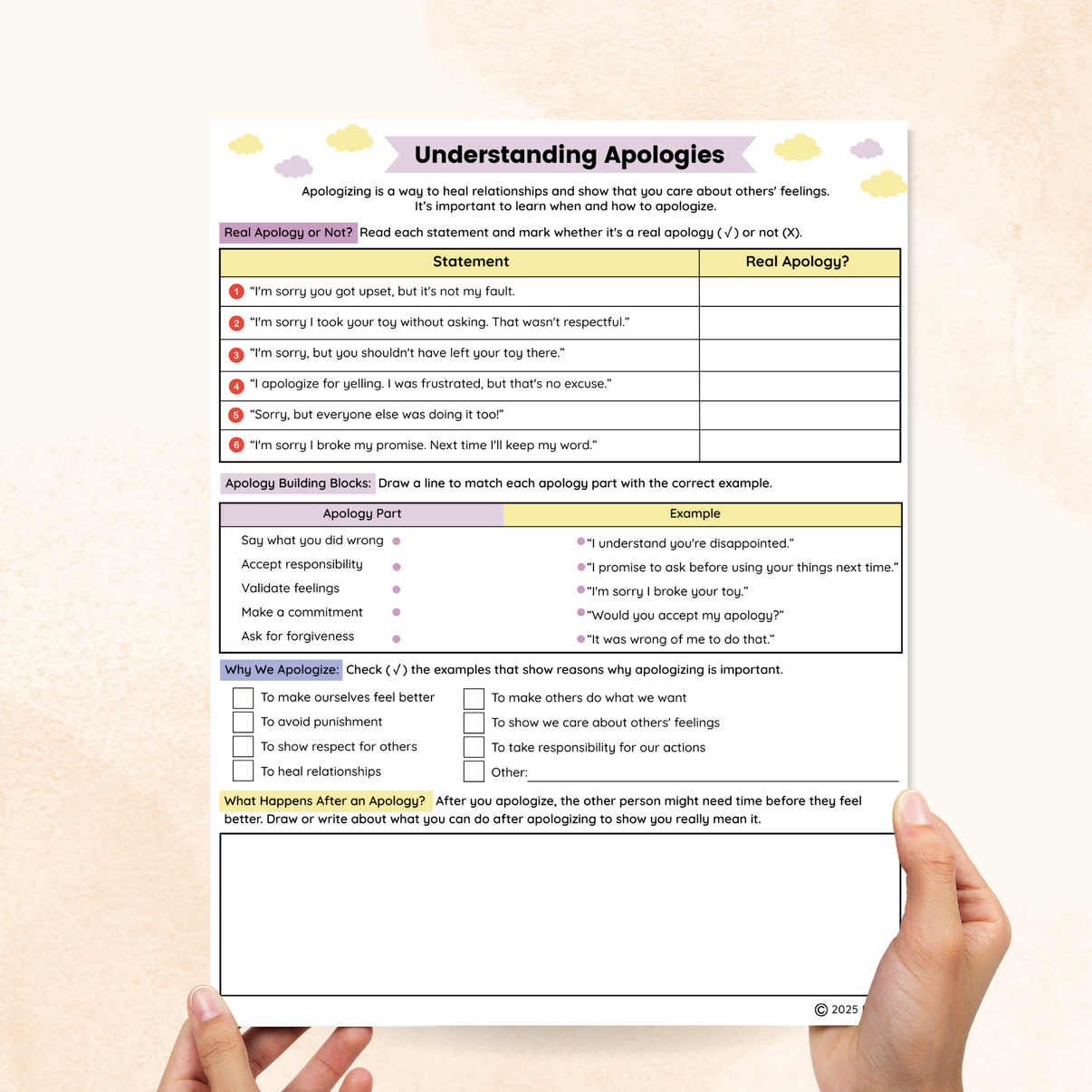 Apologizing Worksheets (2 Pages) – Mental Health Center Kids