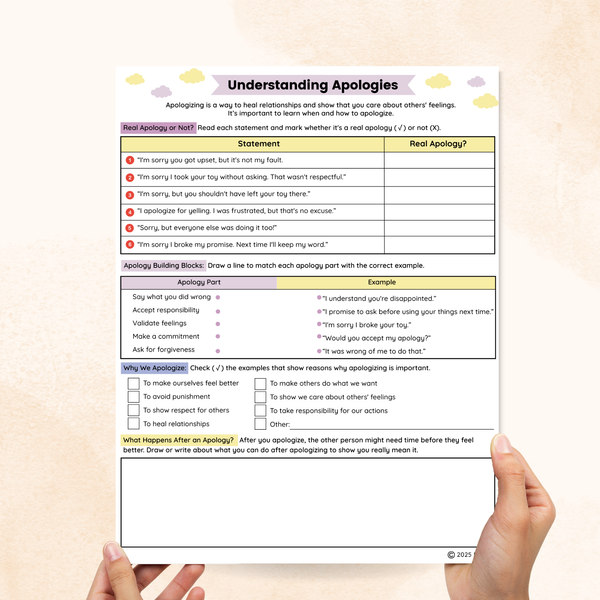 Apologizing Worksheets (2 Pages) – Mental Health Center Kids