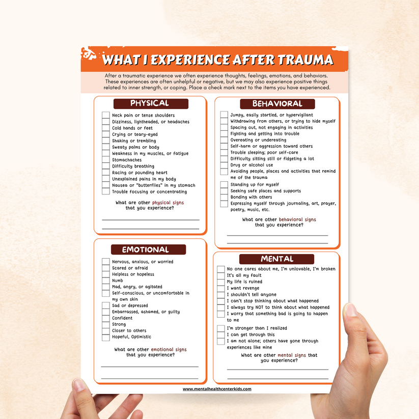 PTSD Symptoms Worksheet – Mental Health Center Kids