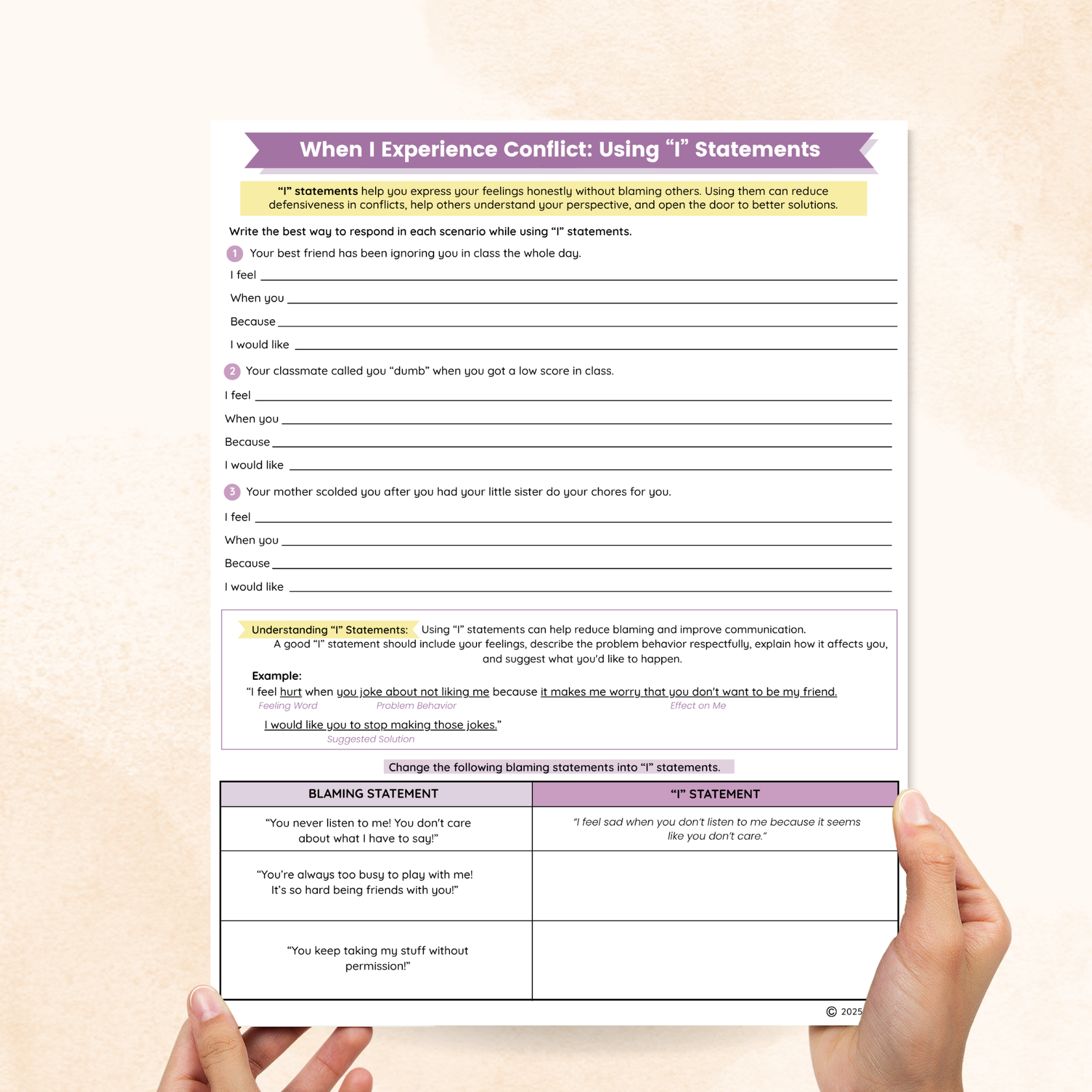Conflict Resolution Worksheets (4 Pages) – Mental Health Center Kids