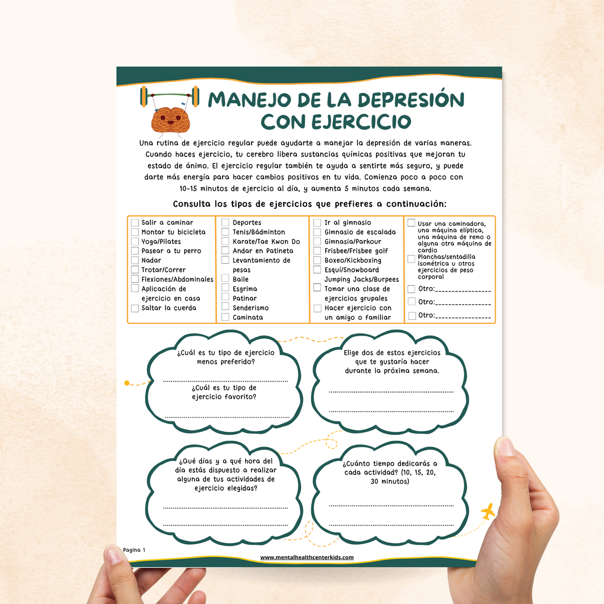 Managing Depression With Exercise Worksheets (Spanish Version) – Mental ...