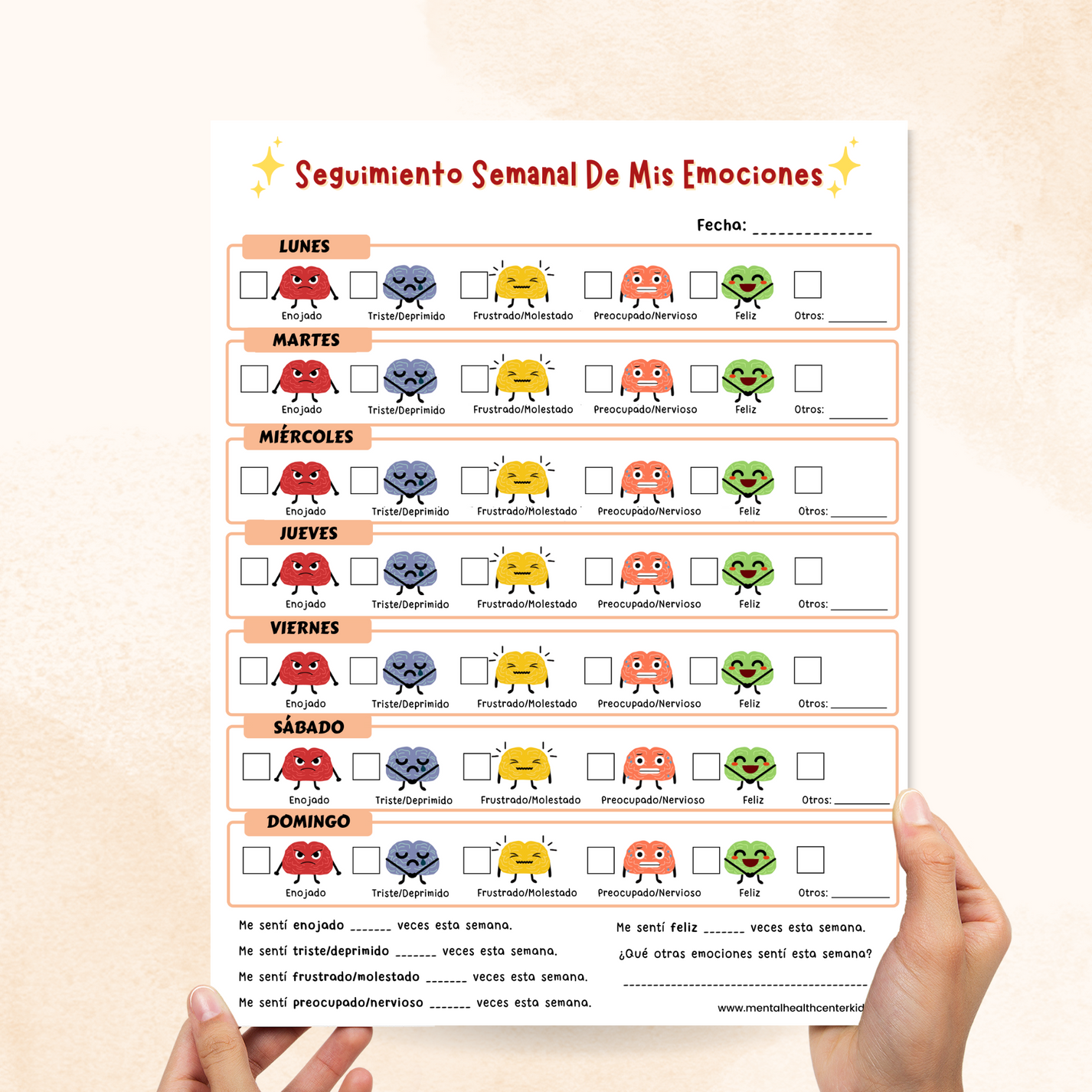 Weekly Emotions Tracker Worksheets (Spanish Version) – Mental Health ...