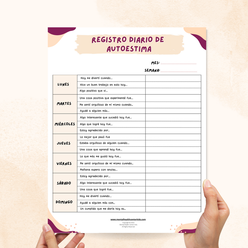 Self-Esteem Daily Check In Worksheet (Spanish Version) – Mental Health ...