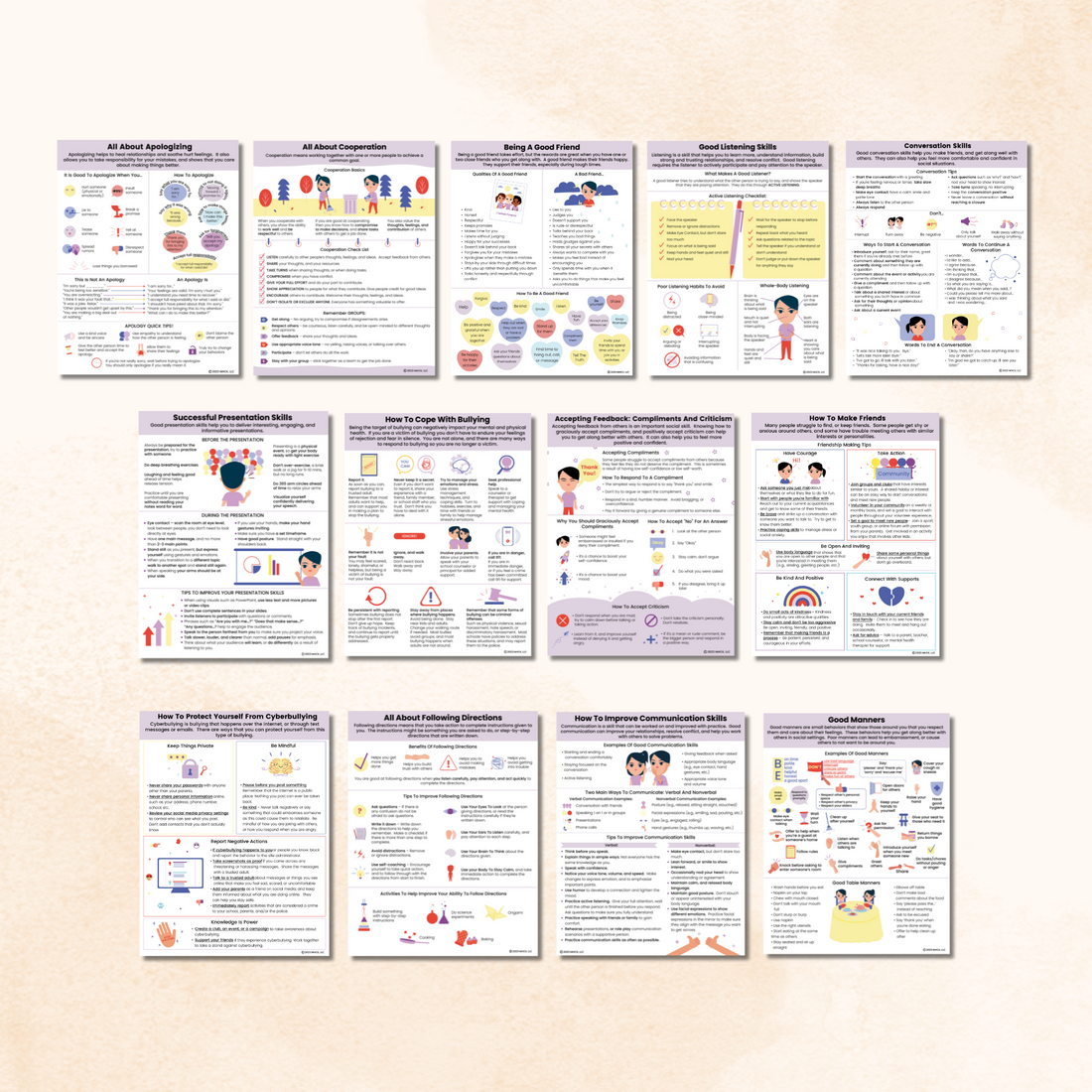 Social Skills Handouts Bundle (25 Pages) – Mental Health Center Kids