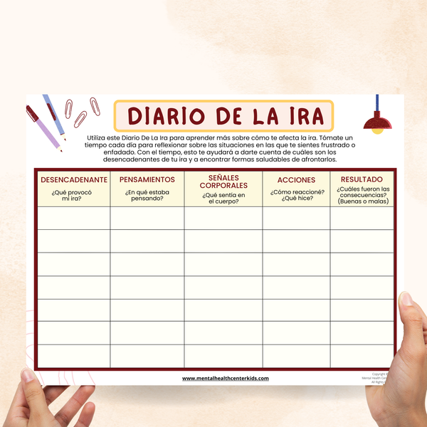 Anger Diary Worksheet (Spanish Version) – Mental Health Center Kids
