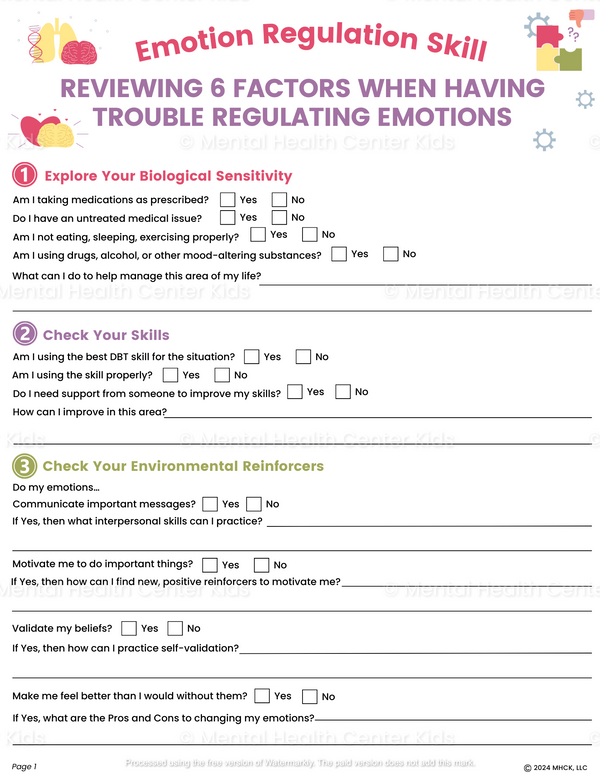 DBT What Makes It Hard To Regulate Emotions Worksheet – Mental Health ...