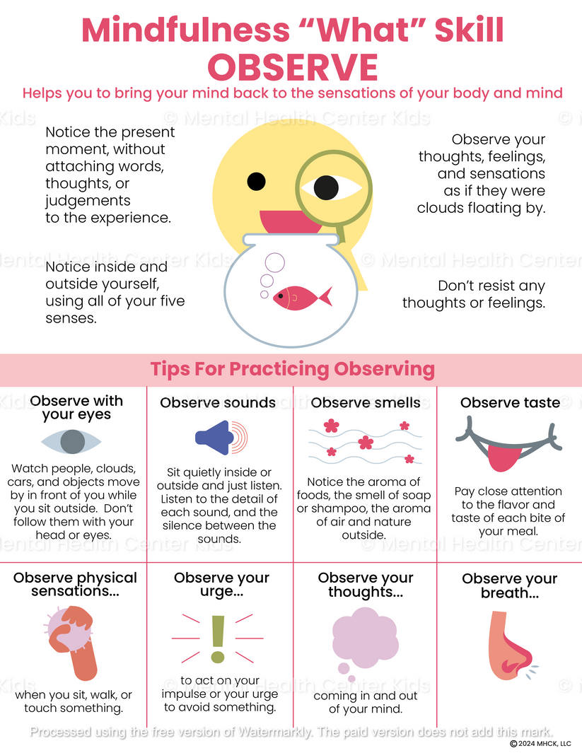 DBT Observe Mindfulness "What" Skill (PDF) – Mental Health Center Kids