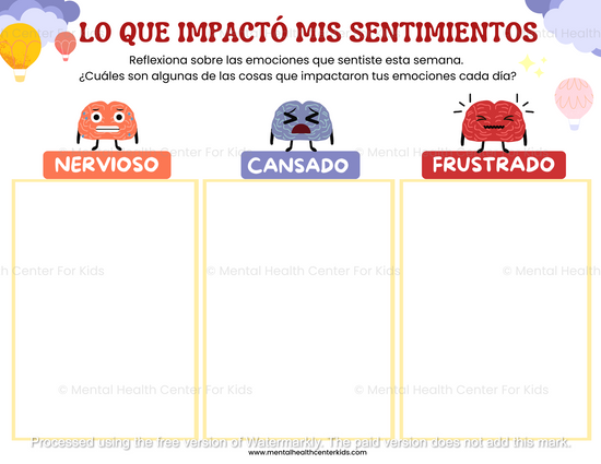 Weekly Feelings Tracker Worksheets (Spanish Version) – Mental Health ...