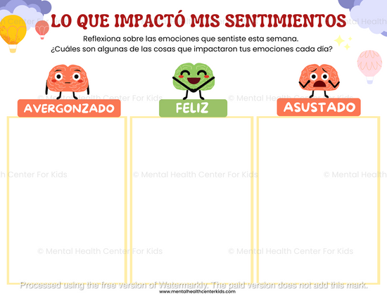 Weekly Feelings Tracker Worksheets (Spanish Version) – Mental Health ...