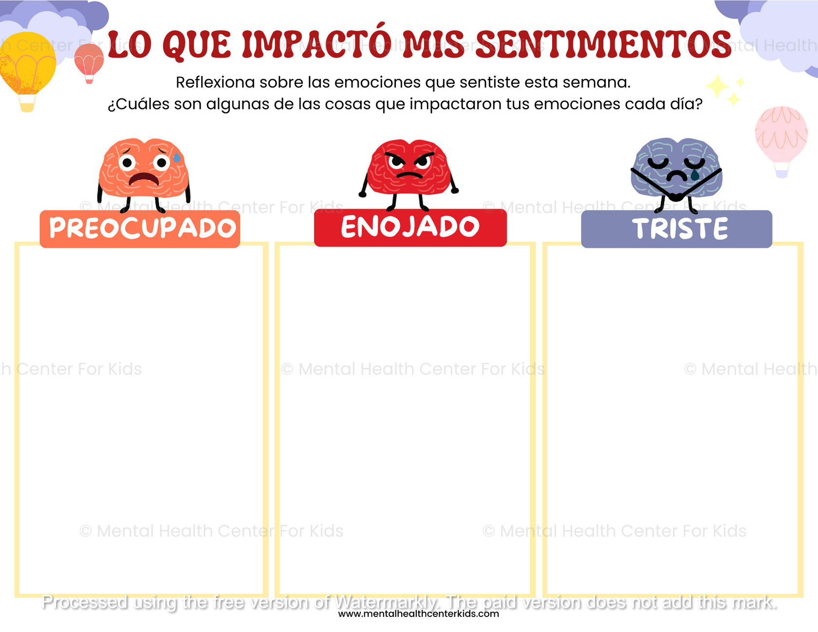 Weekly Feelings Tracker Worksheets (Spanish Version) – Mental Health ...