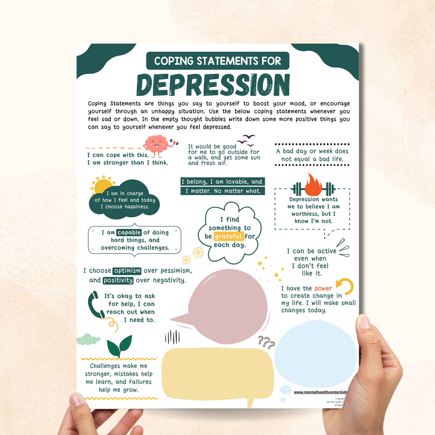 Coping Statements for Depression – Mental Health Center Kids