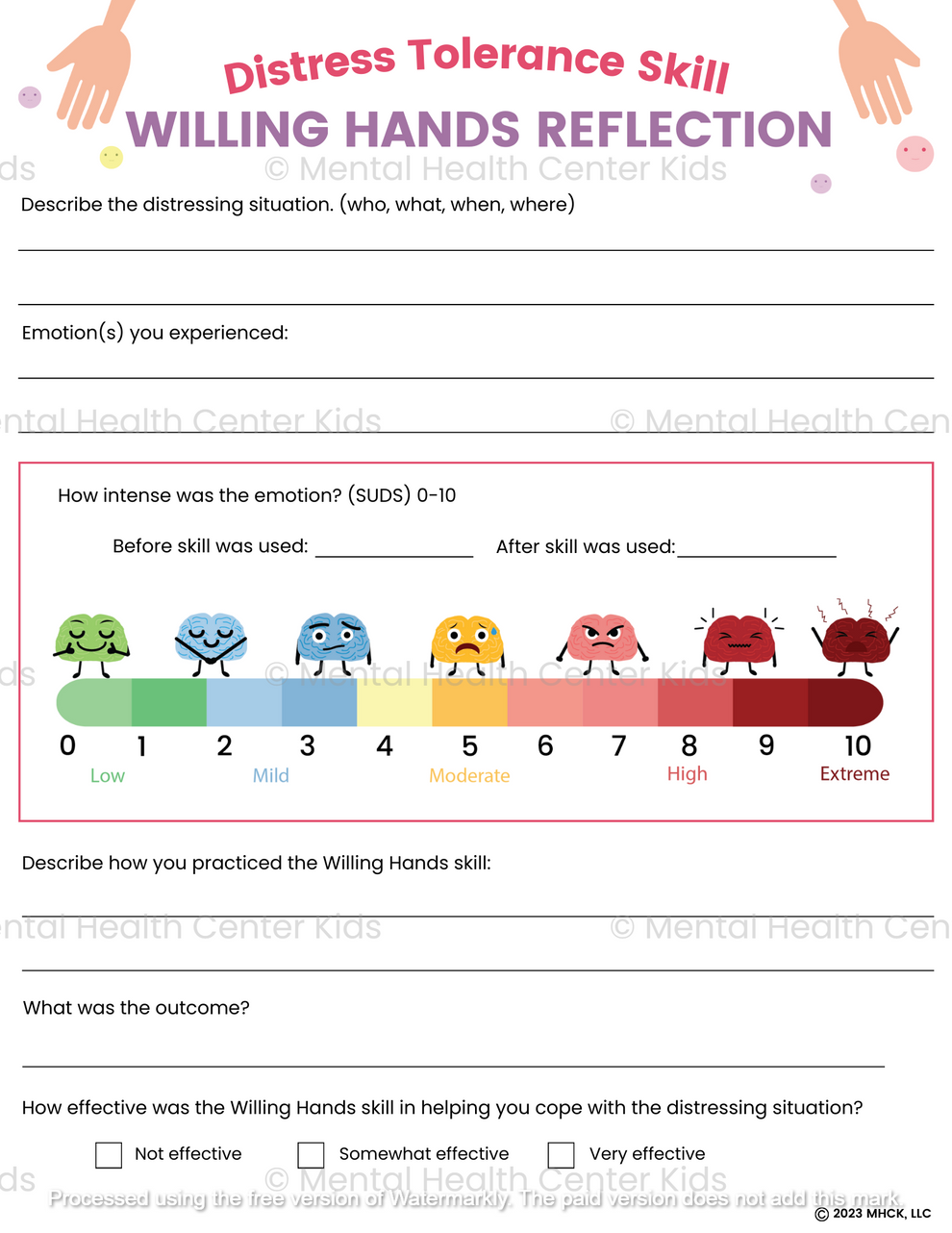 DBT Willing Hands Worksheet – Mental Health Center Kids