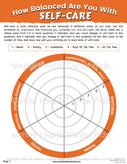 Self-Care Wheel Worksheet – Mental Health Center Kids