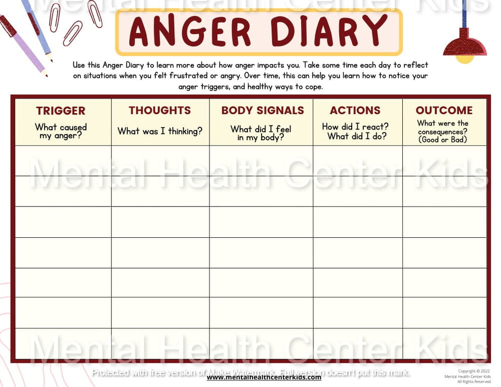 Anger Diary – Mental Health Center Kids