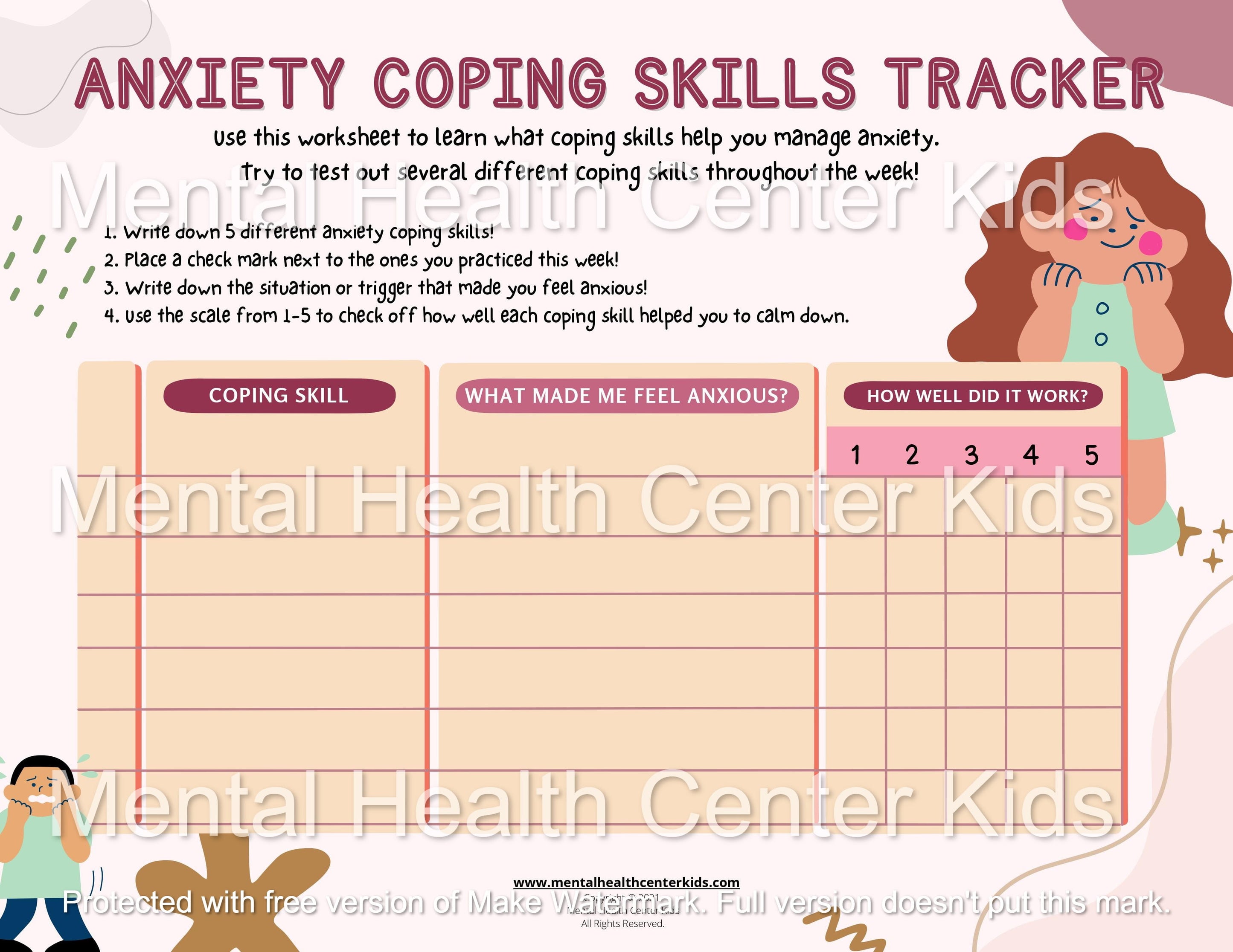 Anxiety Coping Skills Tracker – Mental Health Center Kids