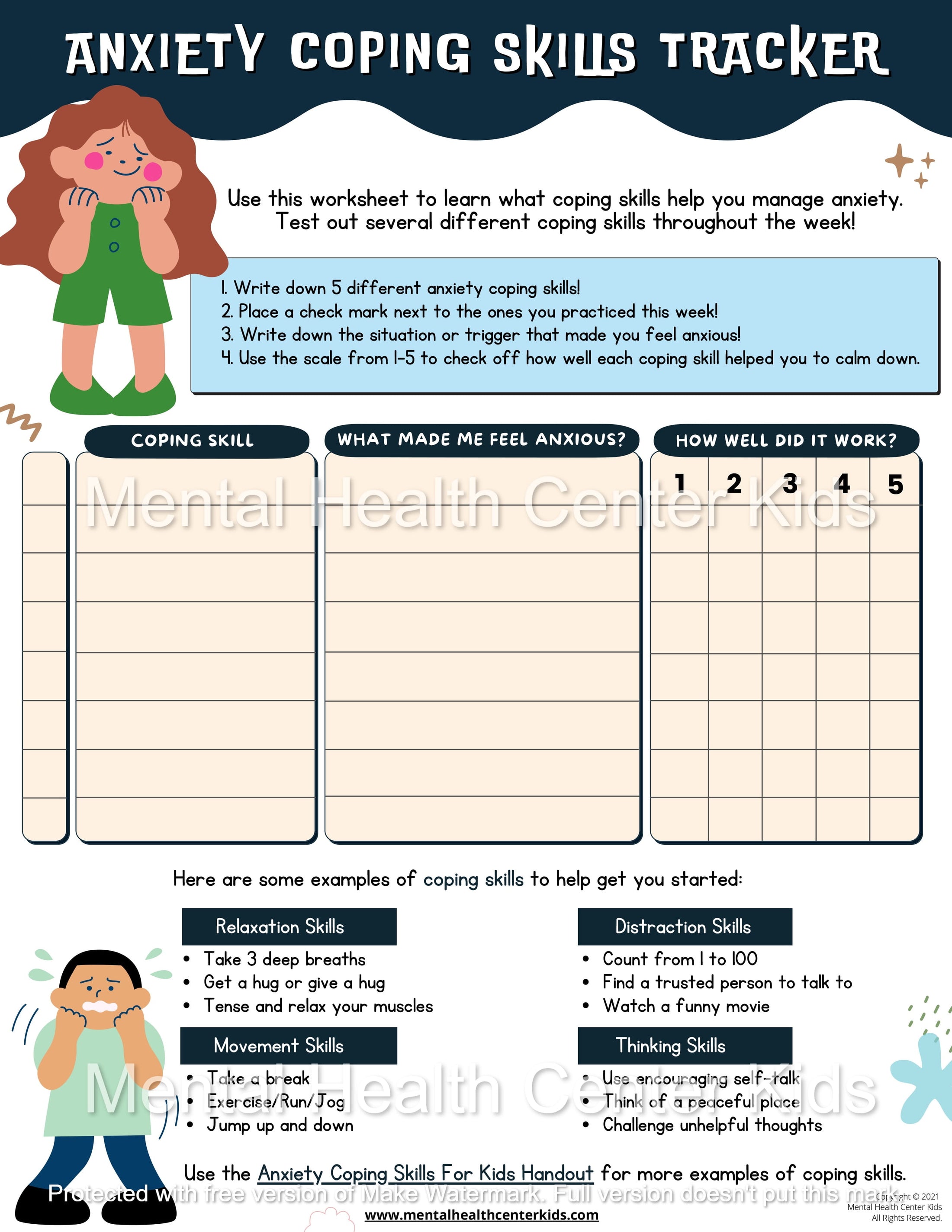 Anxiety Coping Skills Tracker – Mental Health Center Kids