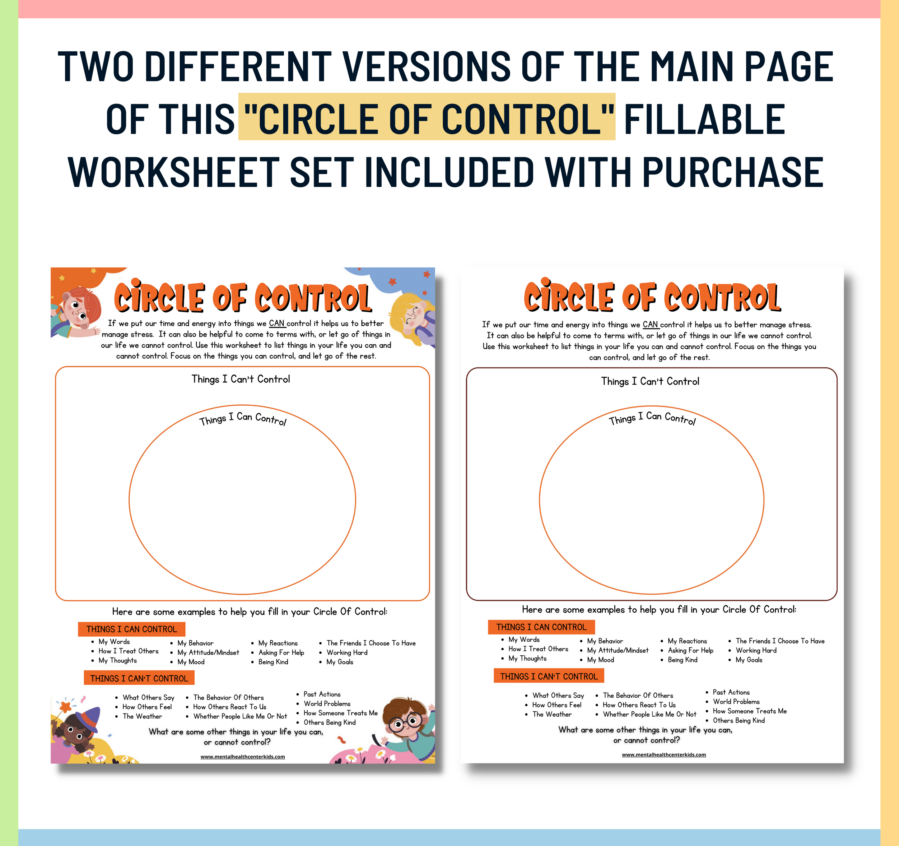 Circle of Control Worksheet – Mental Health Center Kids