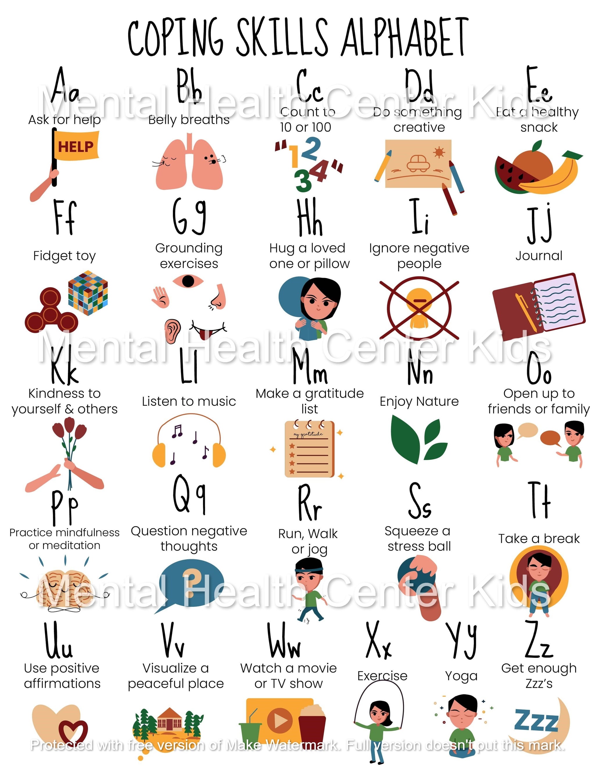 Coping Skills Alphabet Poster – Mental Health Center Kids