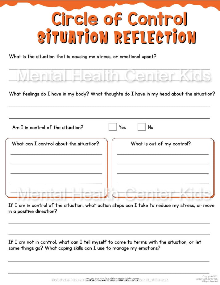 Circle of Control Worksheets – Mental Health Center Kids