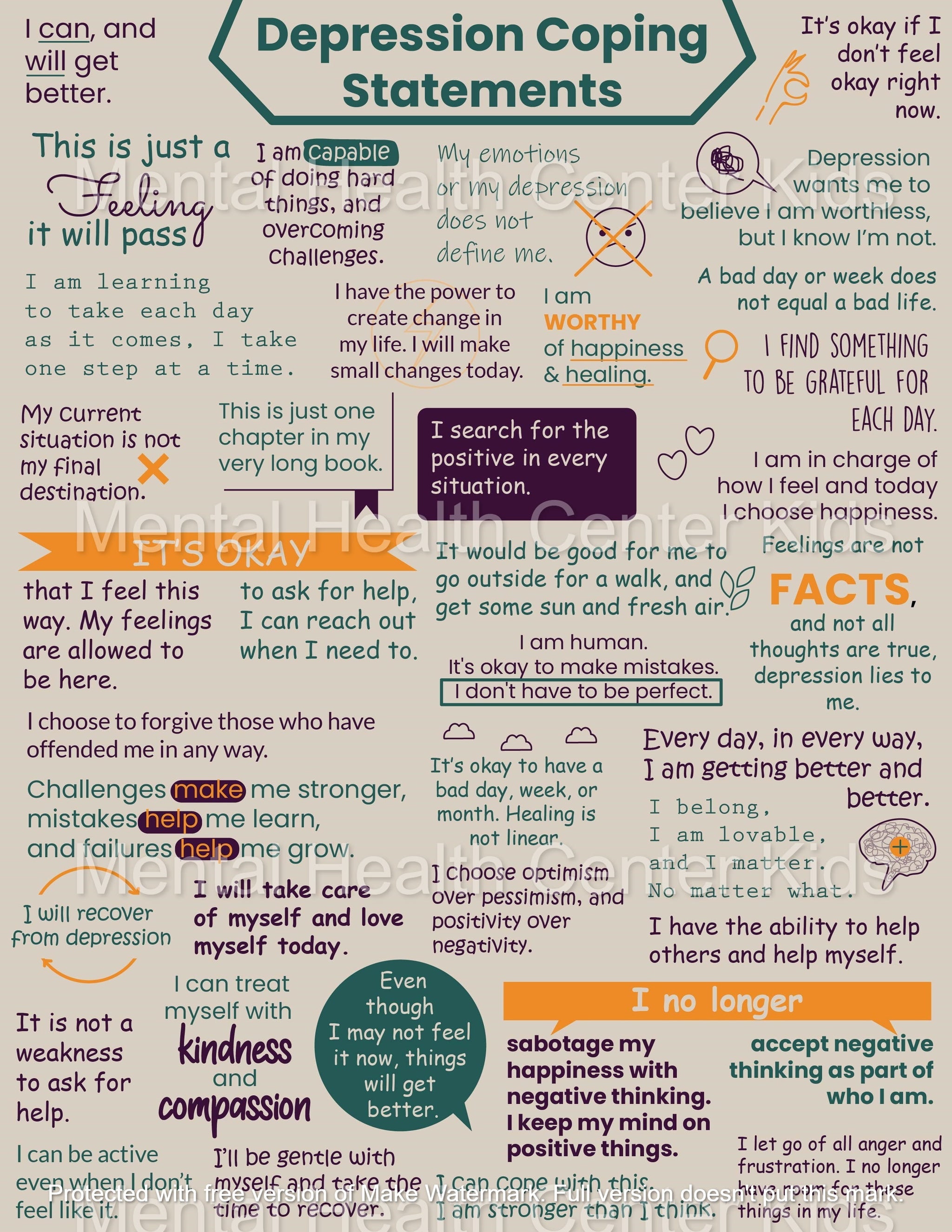 Depression Coping Statements (PDF) – Mental Health Center Kids