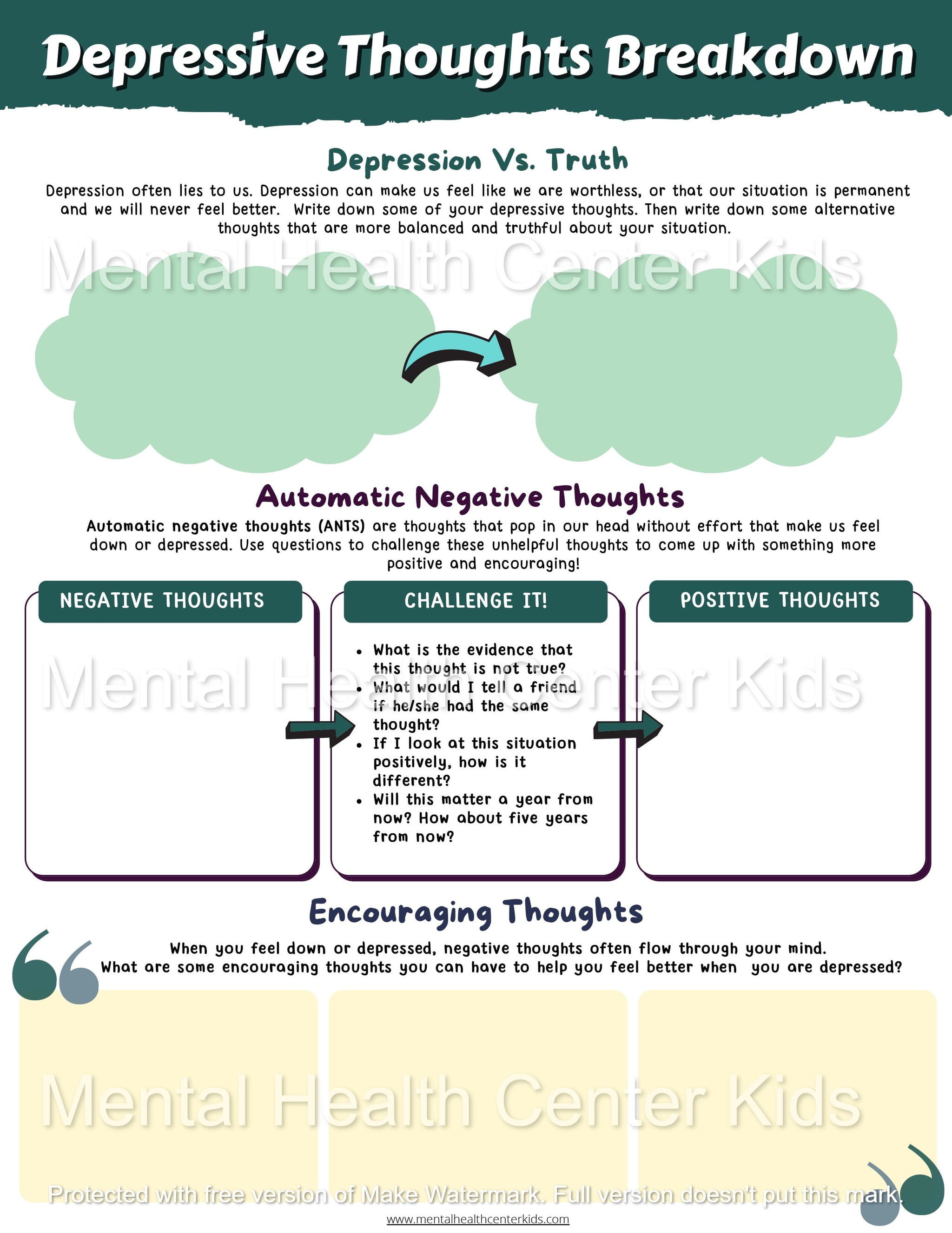 Depressive Thoughts Breakdown Mental Health Center Kids