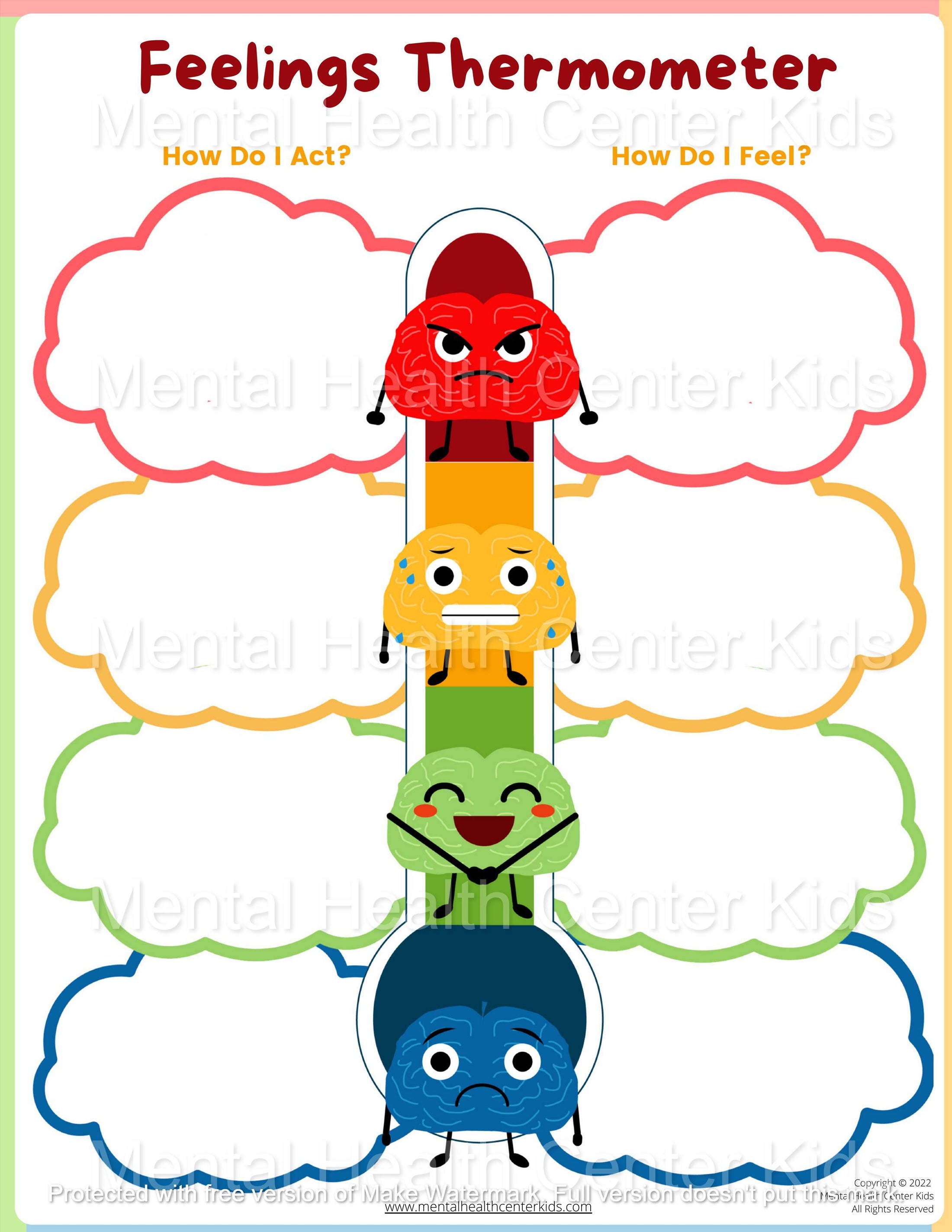 Feelings Thermometer Worksheets – Mental Health Center Kids